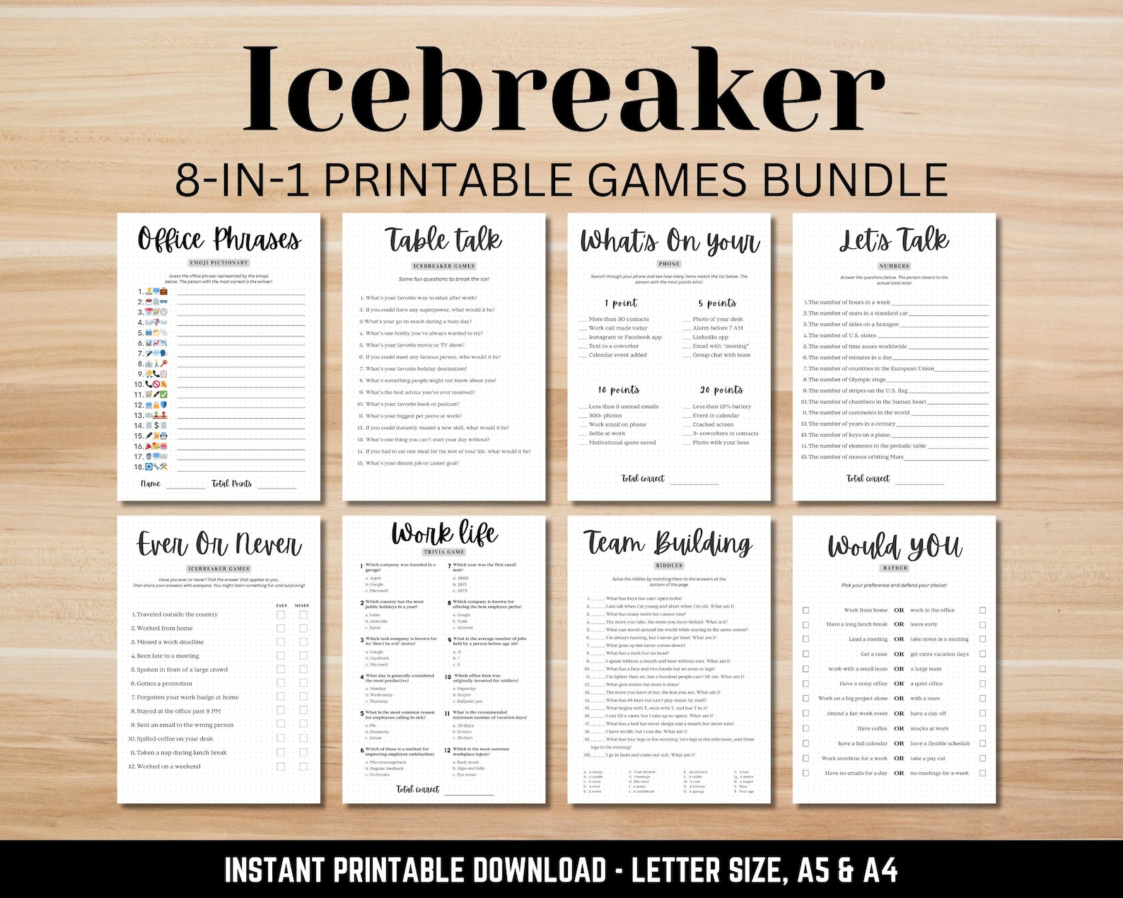 Icebreaker Games Bundle Printable Office Party, Dinner Conversation ...