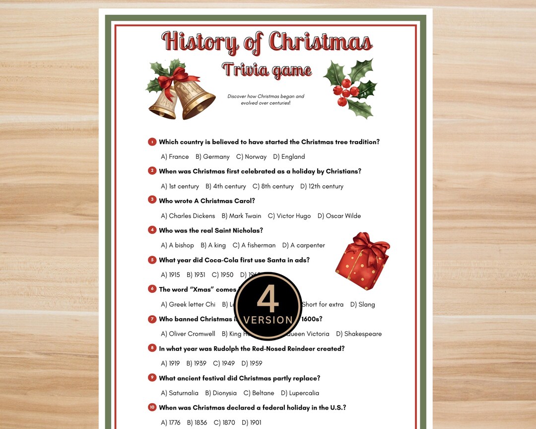 History of Christmas Trivia Game Printable, Holiday Party Quiz for ...