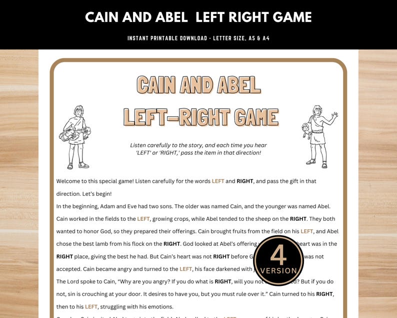 Cain and Abel Left Right Game - Printable Bible Study and Church Party ...