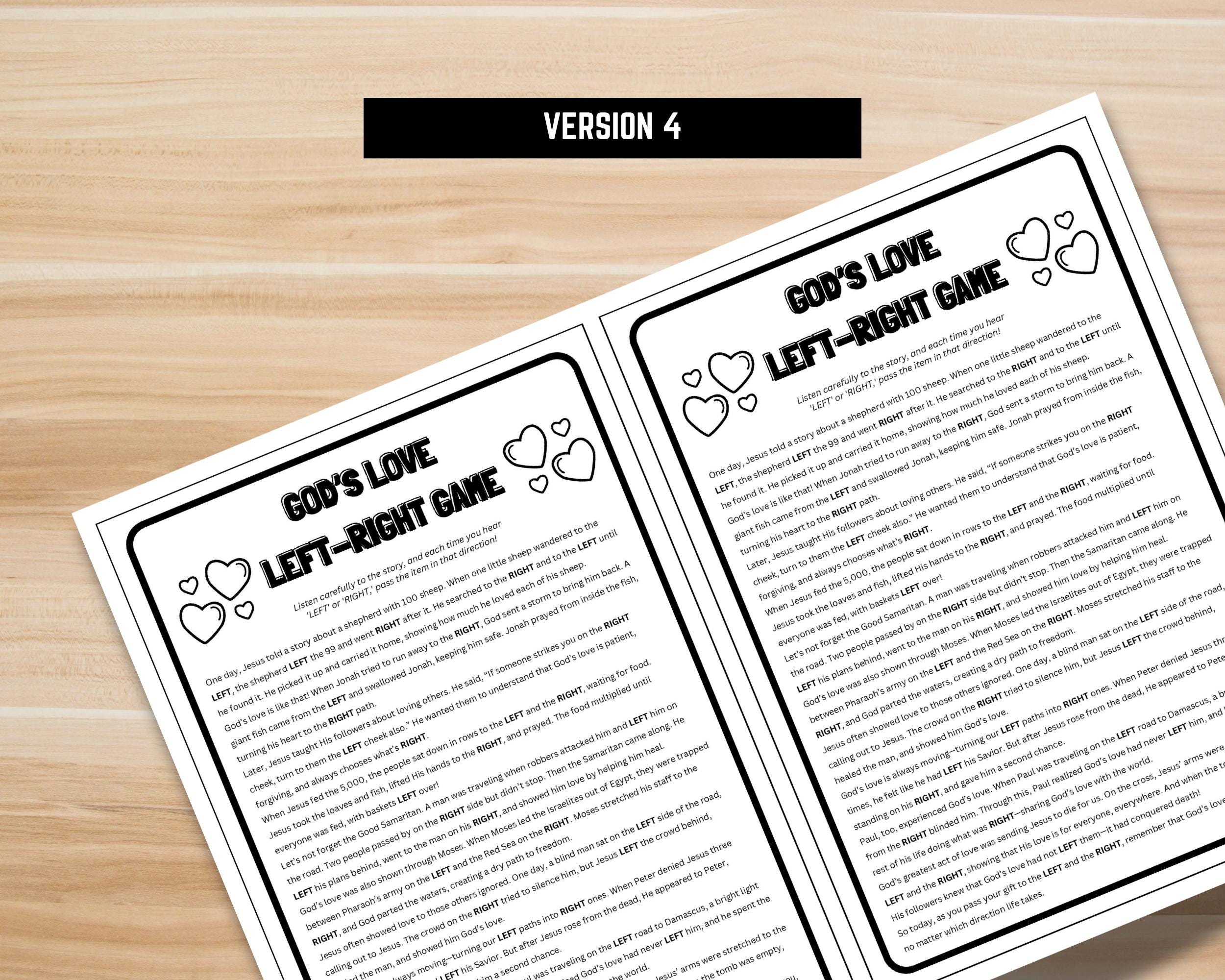 Gods Love Left Right Game - Printable Bible Activity for Sunday School ...