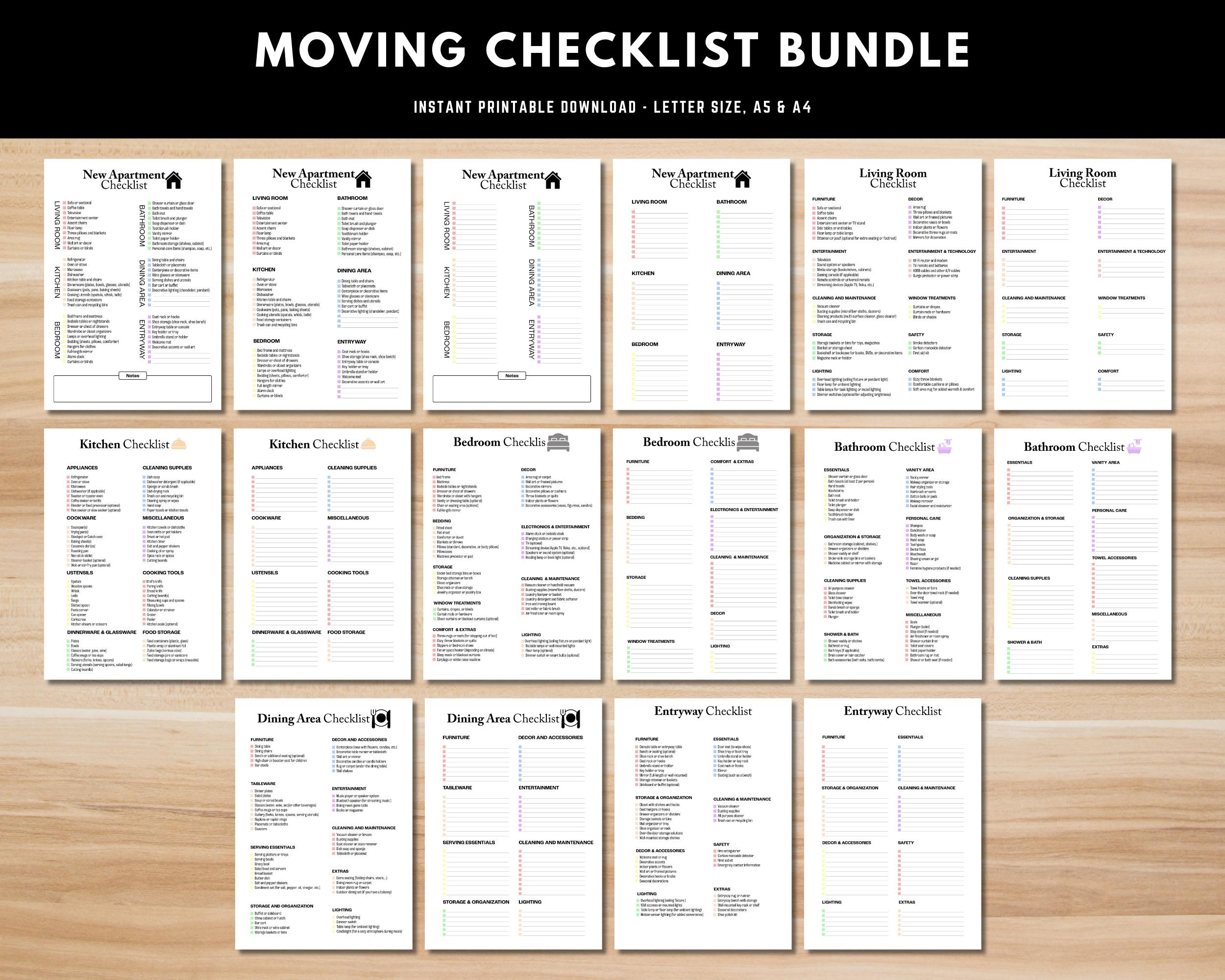 New Home Essentials Checklist Bundle - Moving Checklist Printable ...