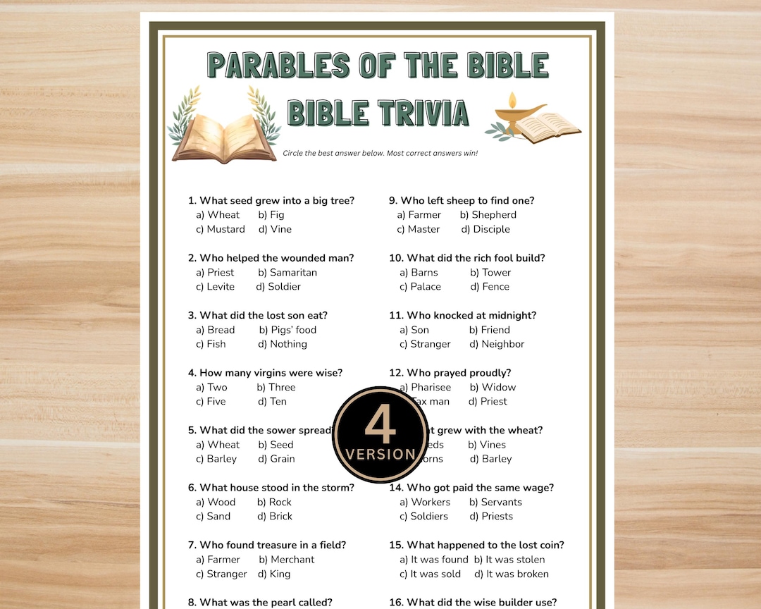 Parables of the Bible Trivia Game Printable – Christian Bible Quiz With ...