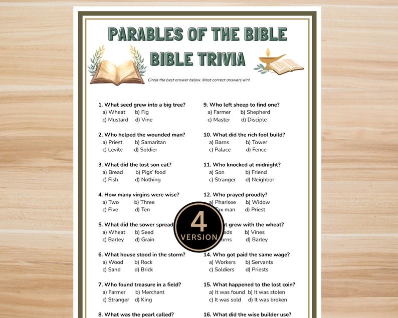 Parables of the Bible Trivia Game Printable – Christian Bible Quiz With ...