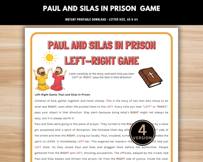 Paul and Silas Left-right Game – Printable Bible Game for Sunday School ...
