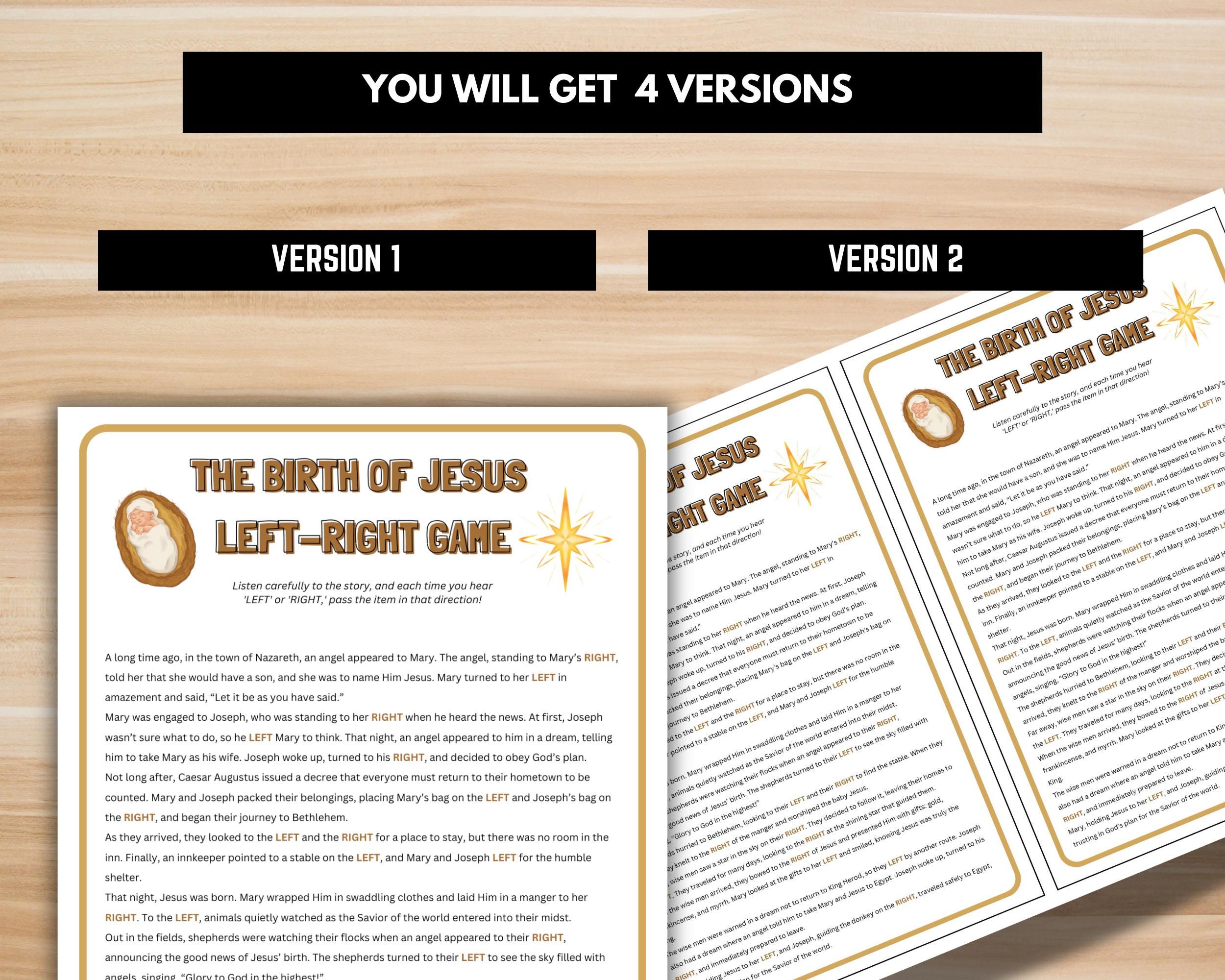 Jesus' Birth Left-right Game - Printable Bible Game for Sunday School ...