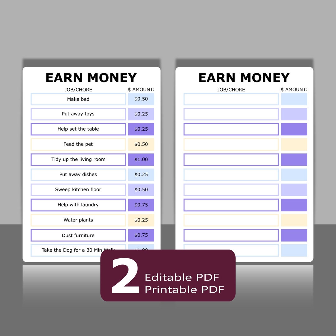 Make Money, Chore Charts for Kids, Editable Homework Charts for Kids ...