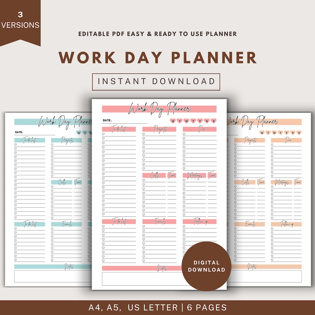 Organize Your Work Day With This Editable and Printable Planner. Keep ...