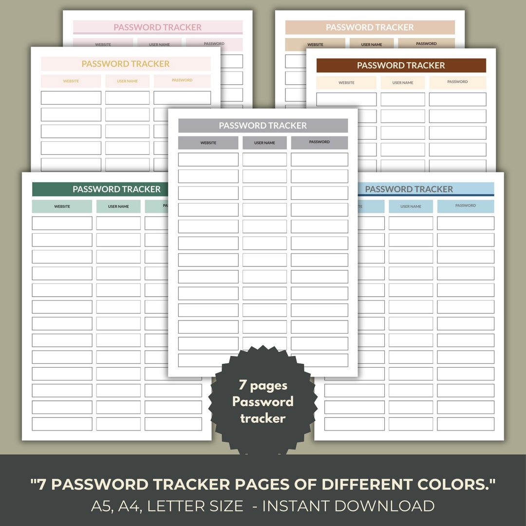Printable Password Tracker: A5, A4, Us Letter Minimalist Journal With ...