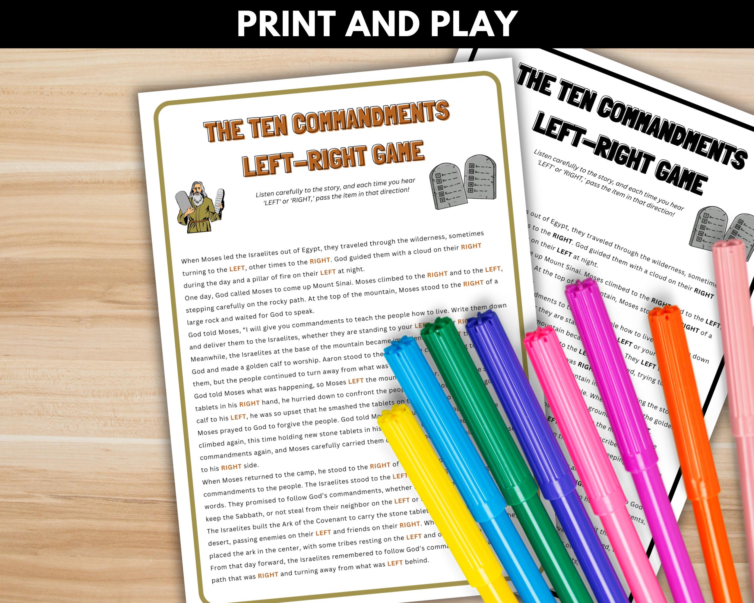 The Ten Commandments Game Left-right Game - Printable Bible Game for ...