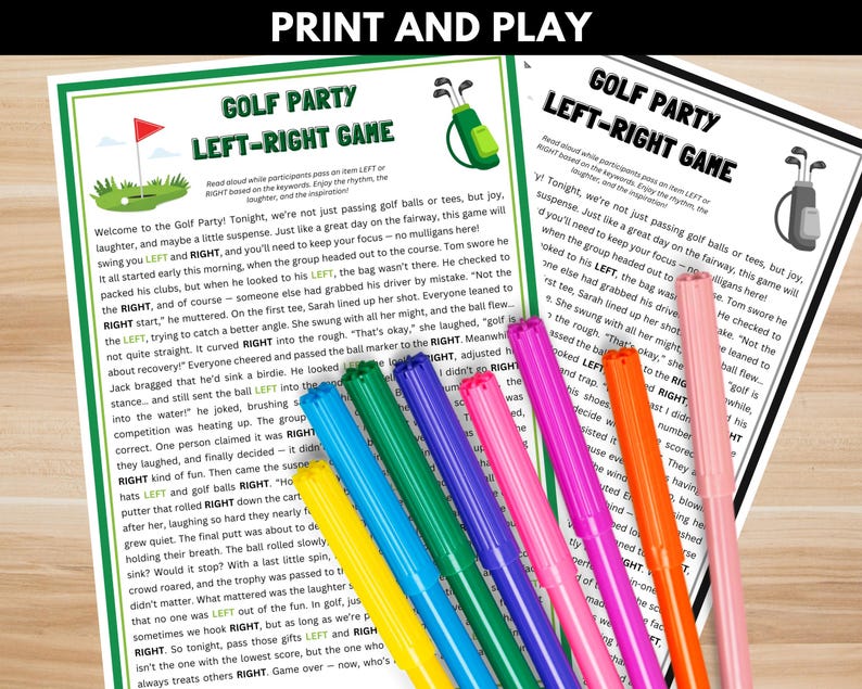 Golf Party Left Right Game Printable, Pass the Gift Story, Instant ...