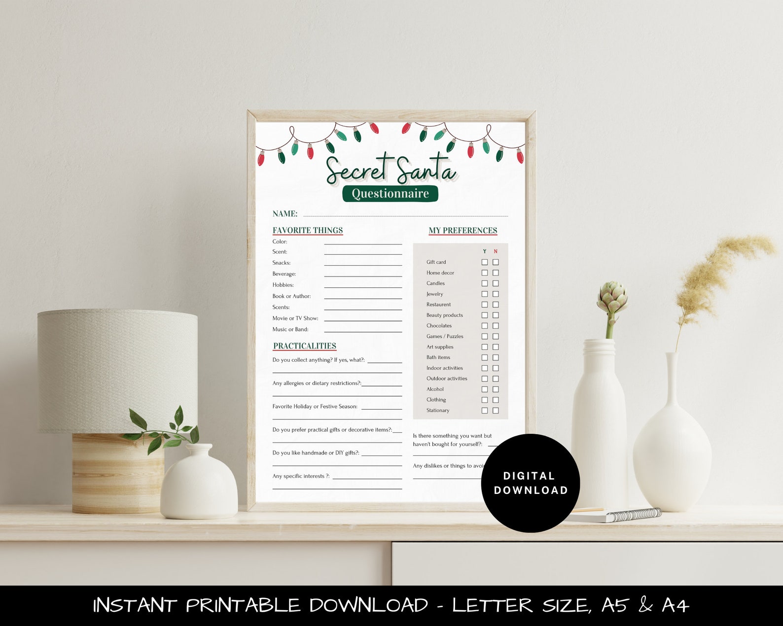 Secret Santa Questionnaire - Office Gift Exchange Form | Christmas Get ...