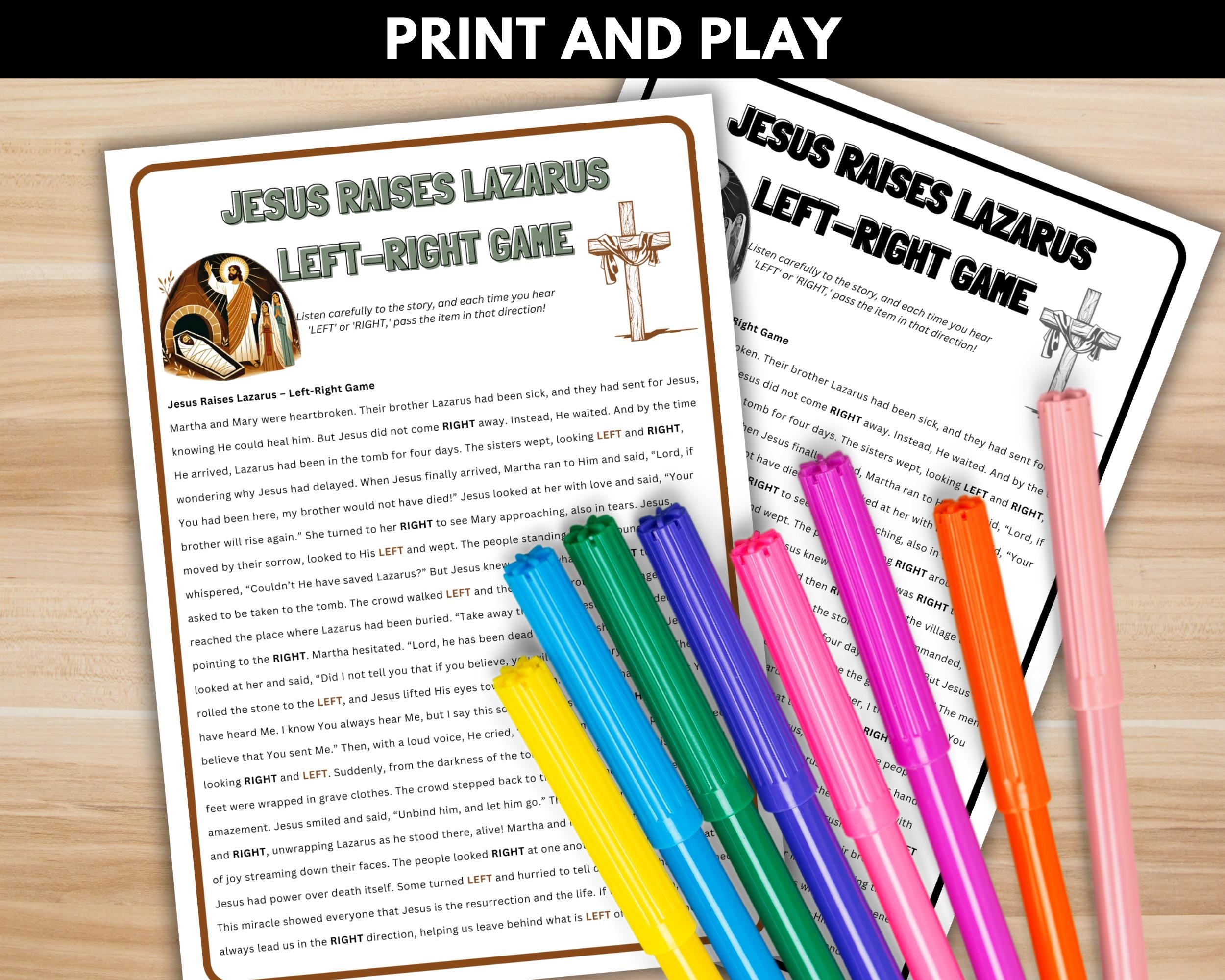 Jesus Raises Lazarus Left Right Game - Printable Bible Study and Church ...