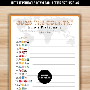 Guess the Country Emoji Pictionary | Printable Party Game | Family Fun ...