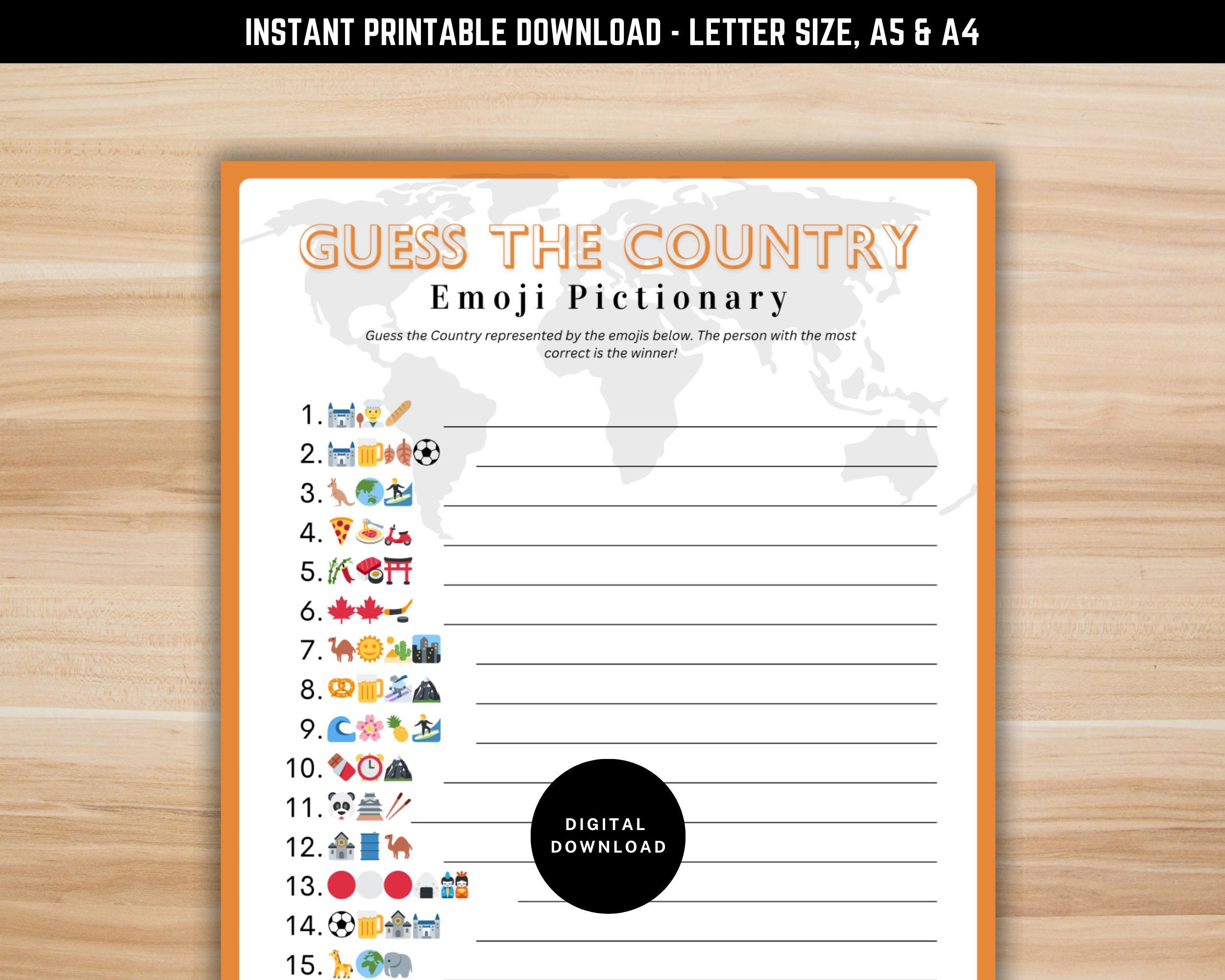 Guess the Country Emoji Pictionary | Printable Party Game | Family Fun ...