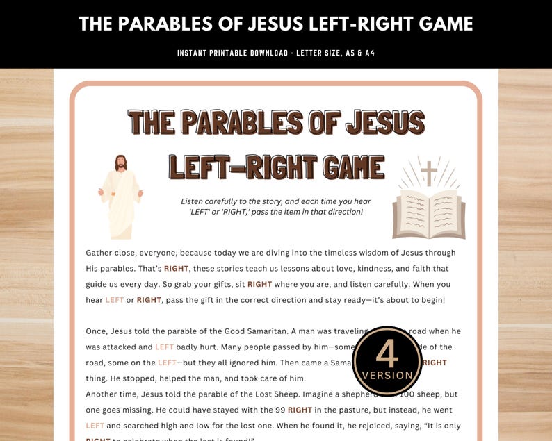 The Parables of Jesus Left Right Game, Printable Bible Study, Christian ...