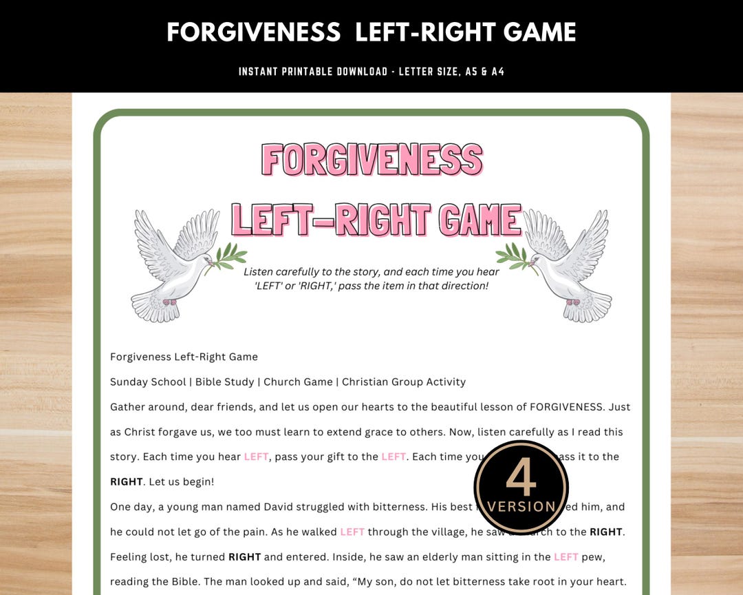 Forgiveness Left Right Game, Church Party Game, Bible Study Activity ...