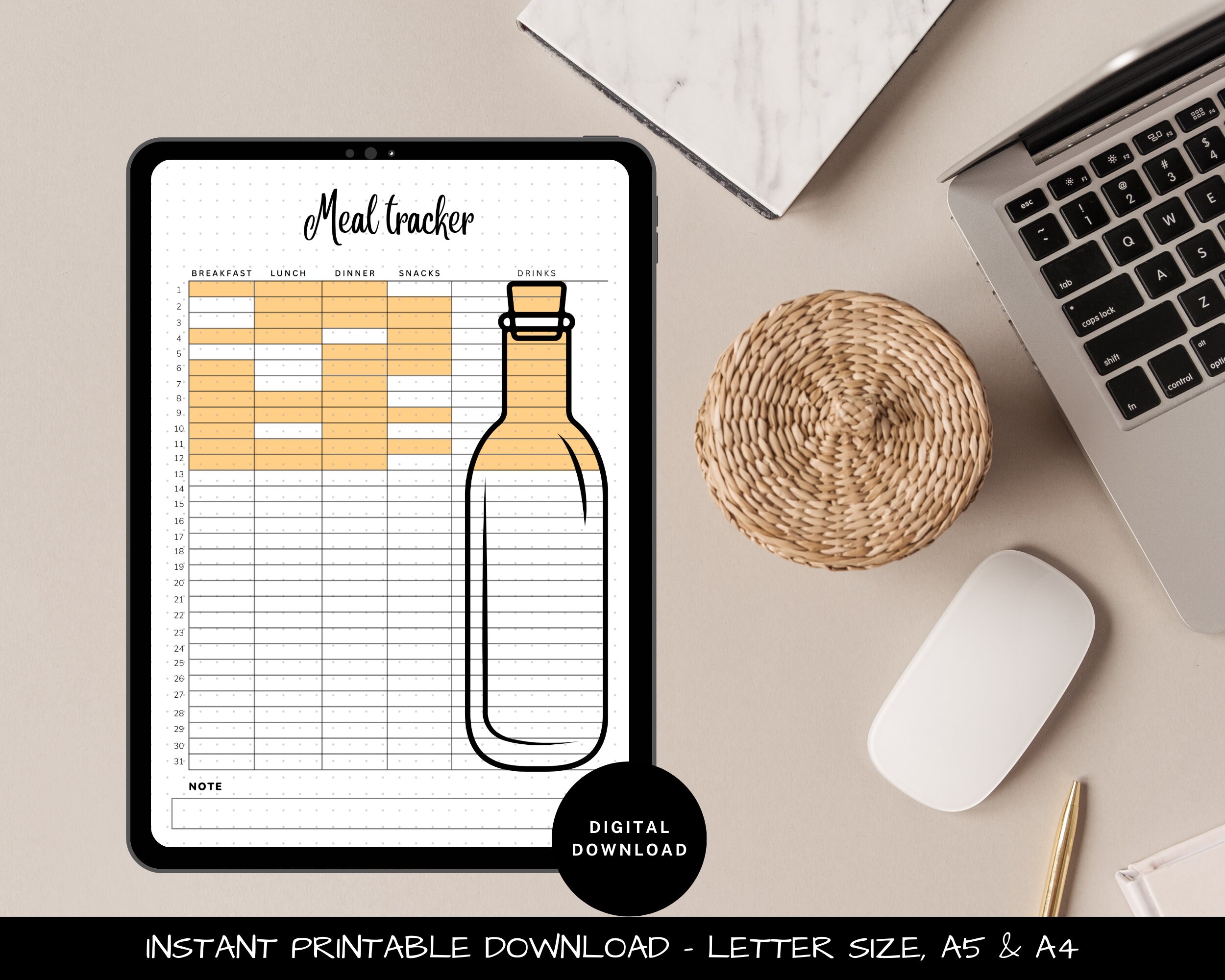 Meal Tracker - A5 Journal Page - PRINTABLE Journal Template - Printable ...