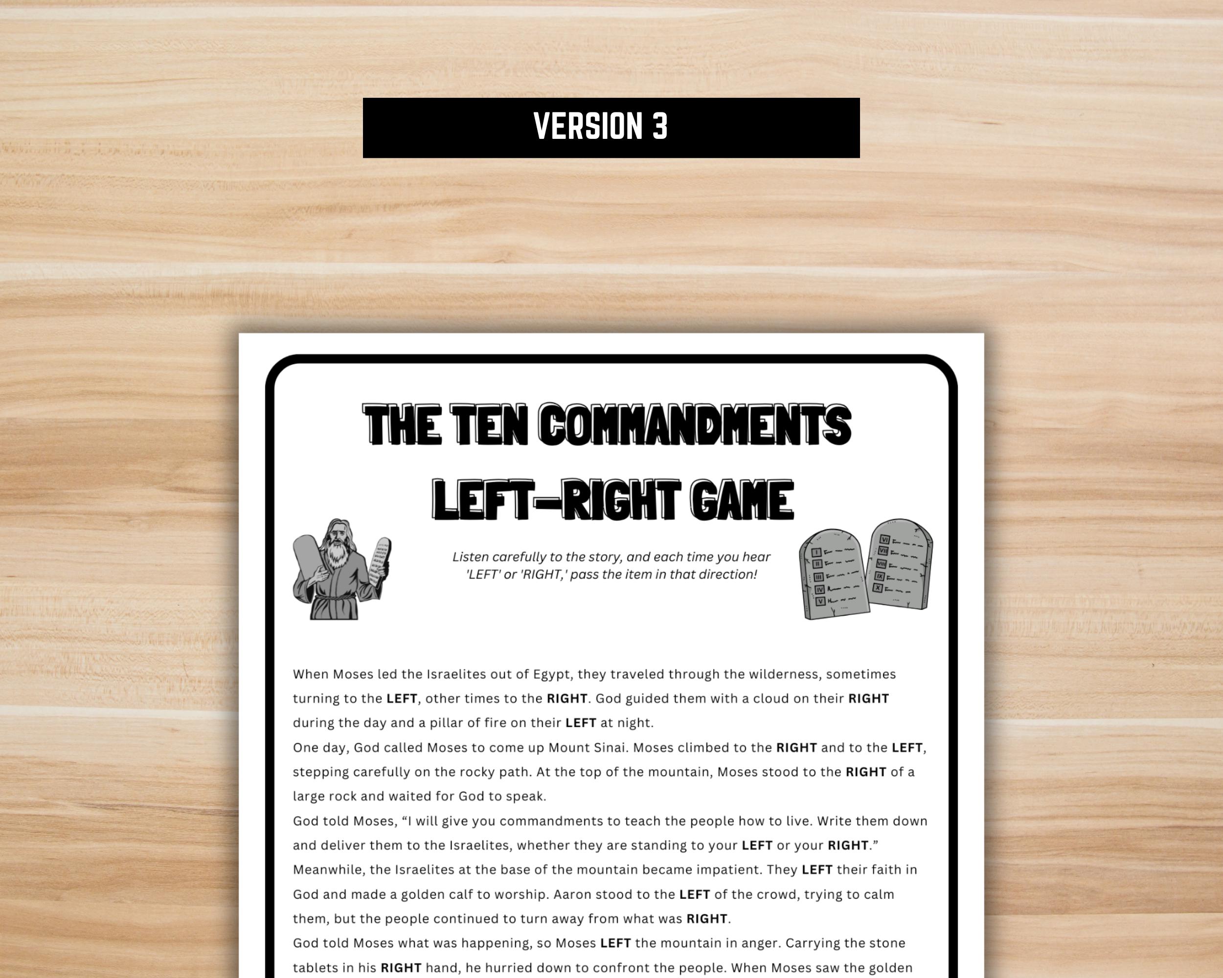 The Ten Commandments Game Left-right Game - Printable Bible Game for ...
