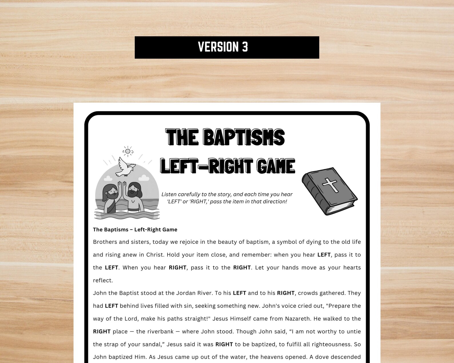 Baptism Left Right Game Printable | Church Game Bible Study Gift ...