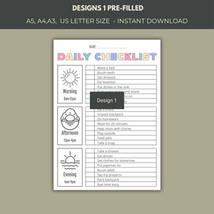 Editable Daily Checklist for Kids, Printable Daily Chore Chart, Kid ...