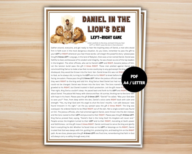 Left Right Game Printable Christian, Daniel Lions Den Bible Story Pass ...