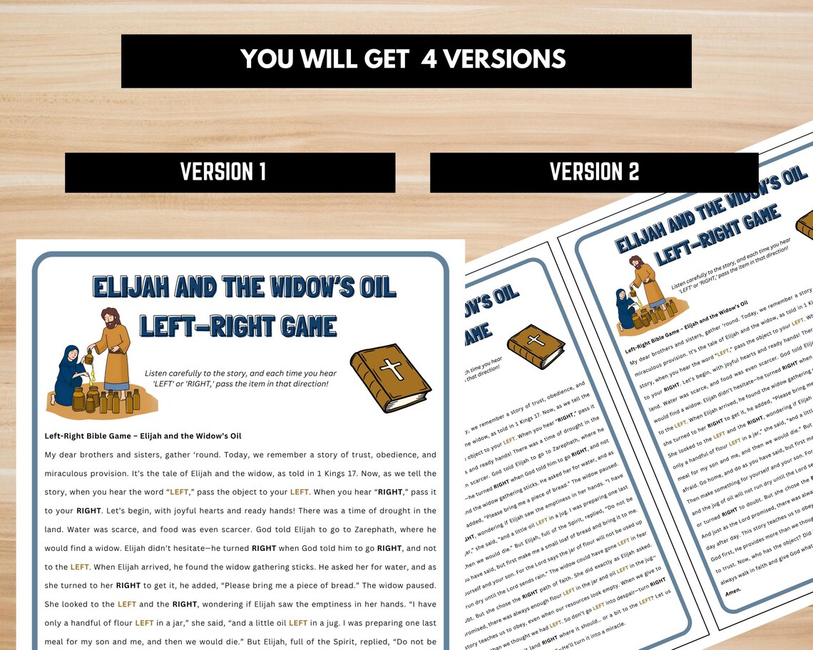 Elijah and the Widow’s Oil Left Right Game | Printable Bible Story Game ...
