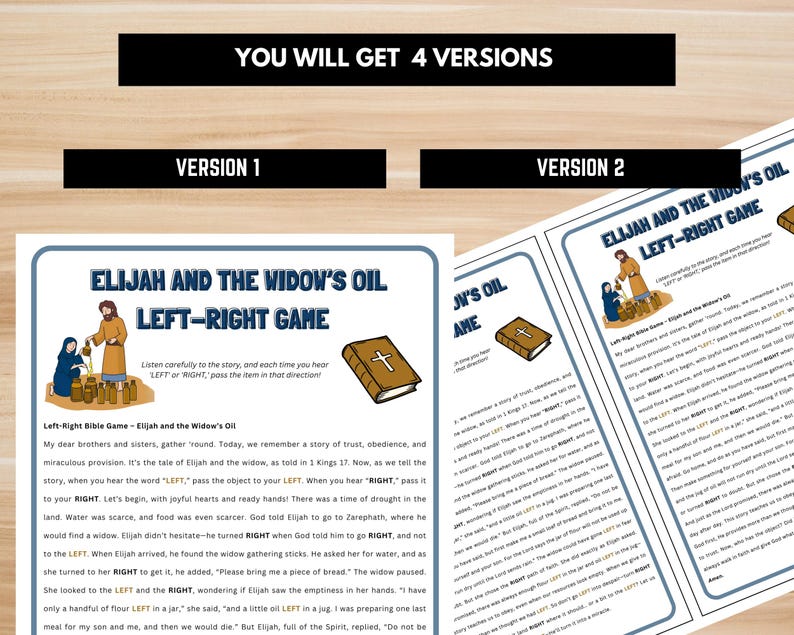 Elijah and the Widow’s Oil Left Right Game | Printable Bible Story Game ...