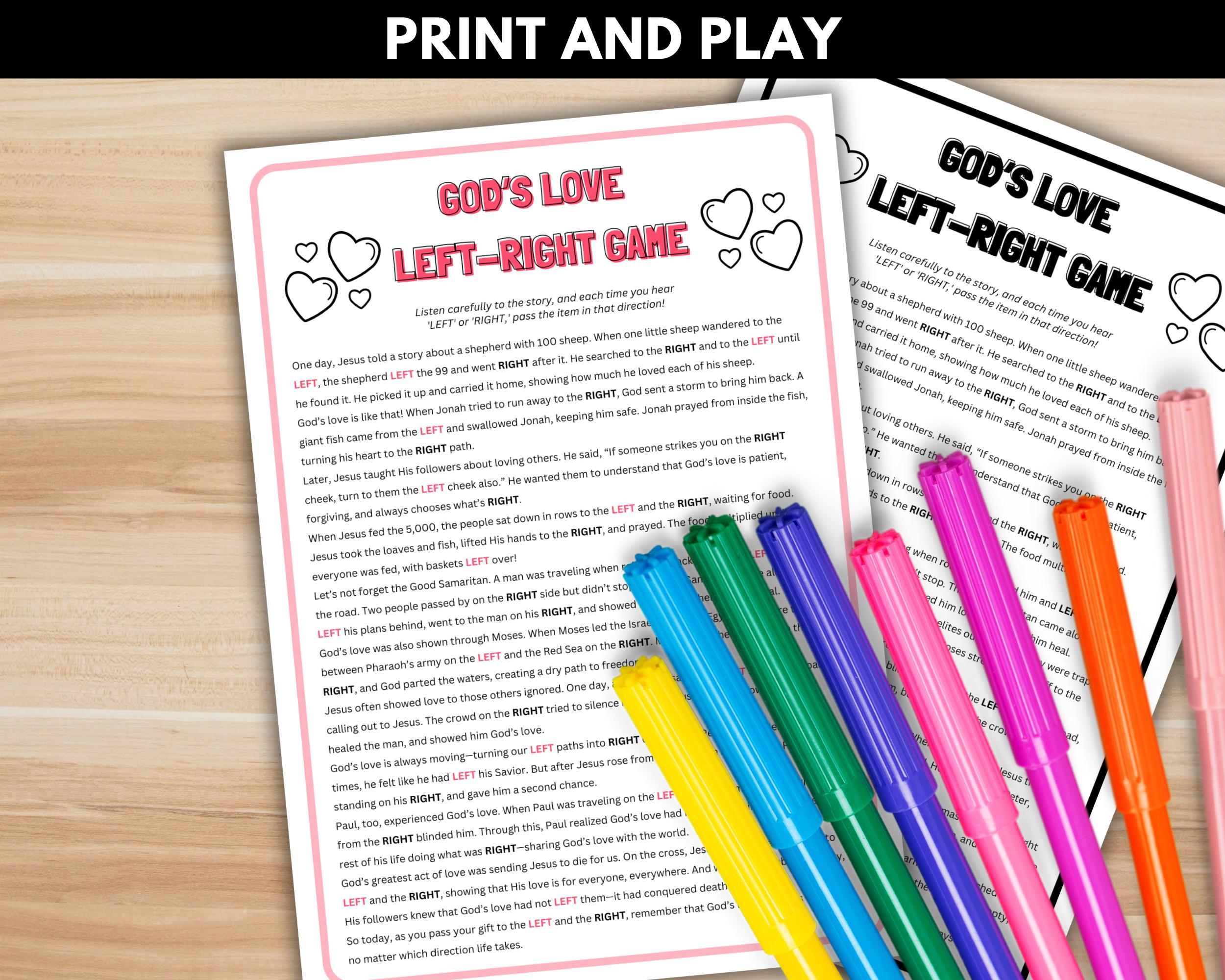 Gods Love Left Right Game - Printable Bible Activity for Sunday School ...