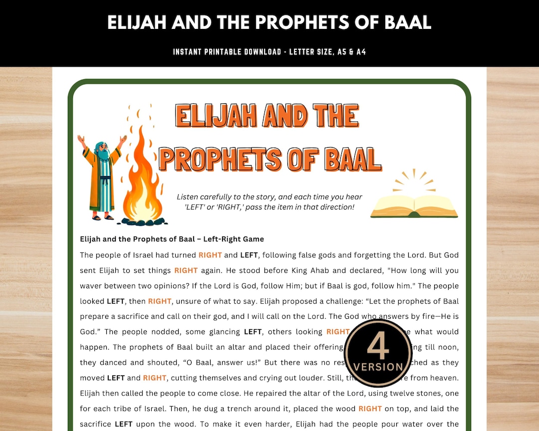 Elijah and the Prophets of Baal Left Right Game - Printable Bible Party ...