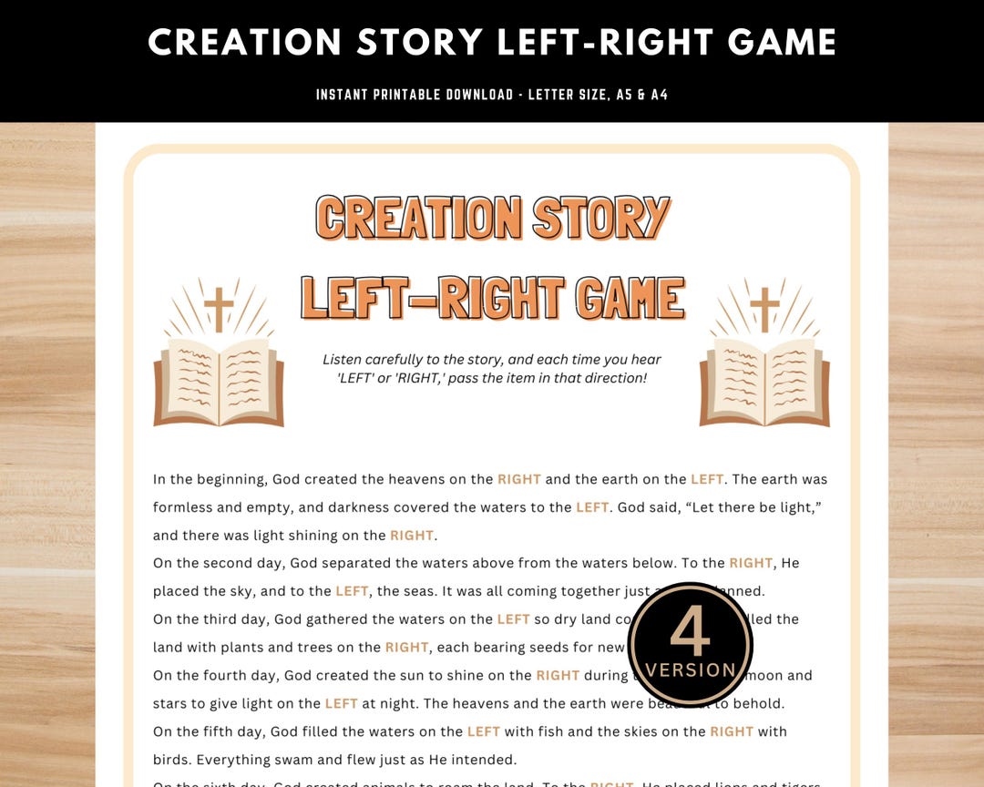 Creation Story LEFT-RIGHT GAME - Printable Bible Game for Sunday School ...
