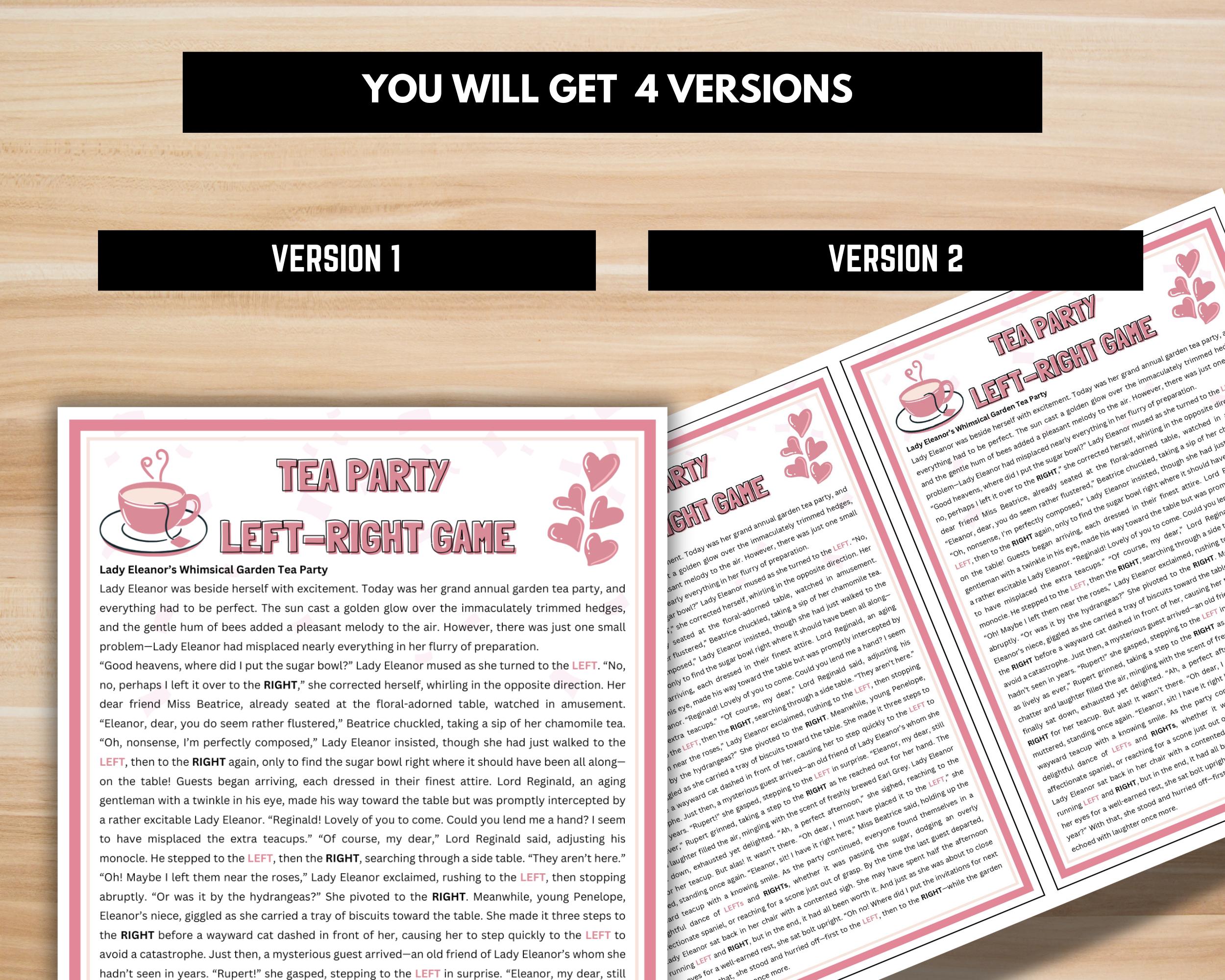 Tea Party Left Right Game | Printable Tea Party Game | Fun Group ...
