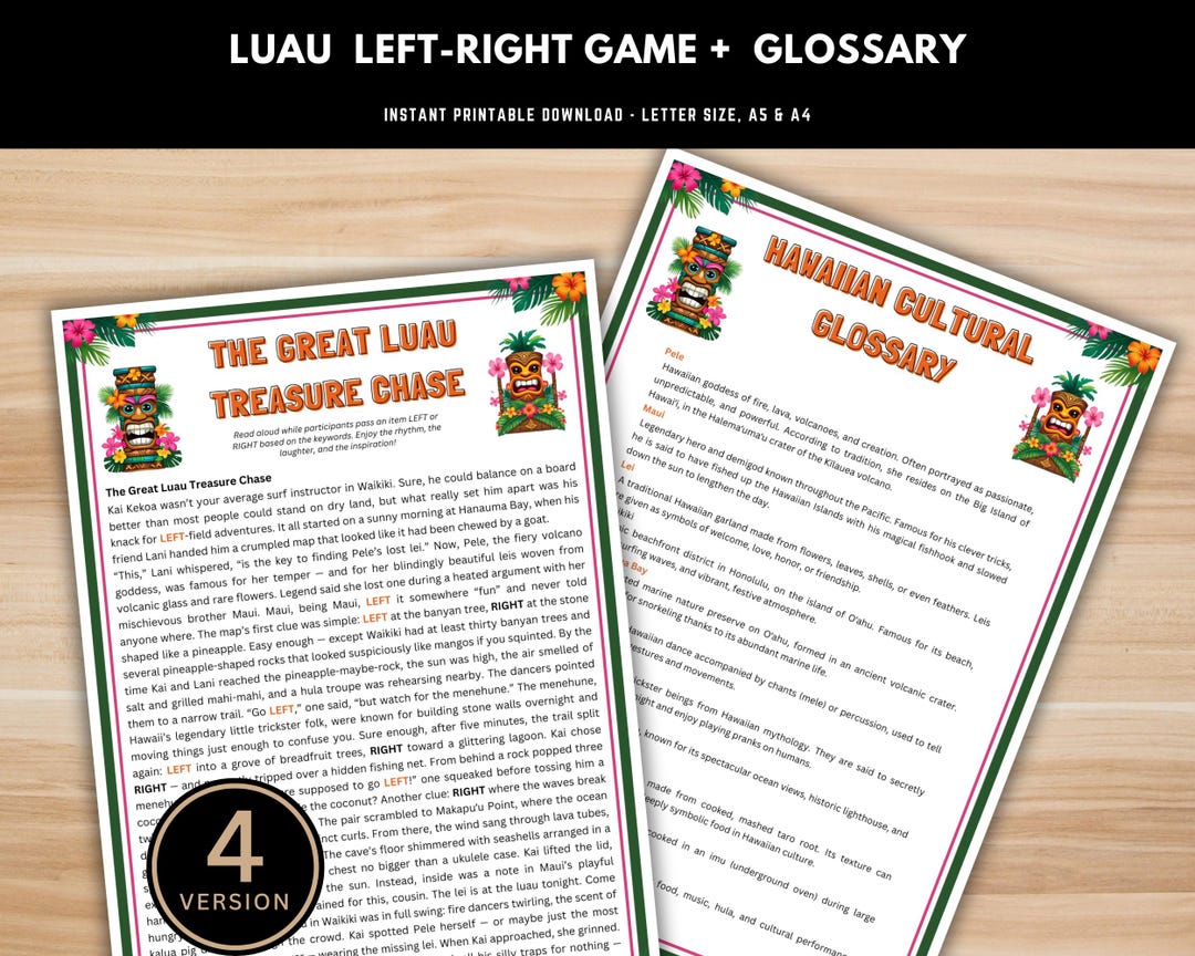 The Great Luau Treasure Chase Left-right Game - Printable Luau Party ...