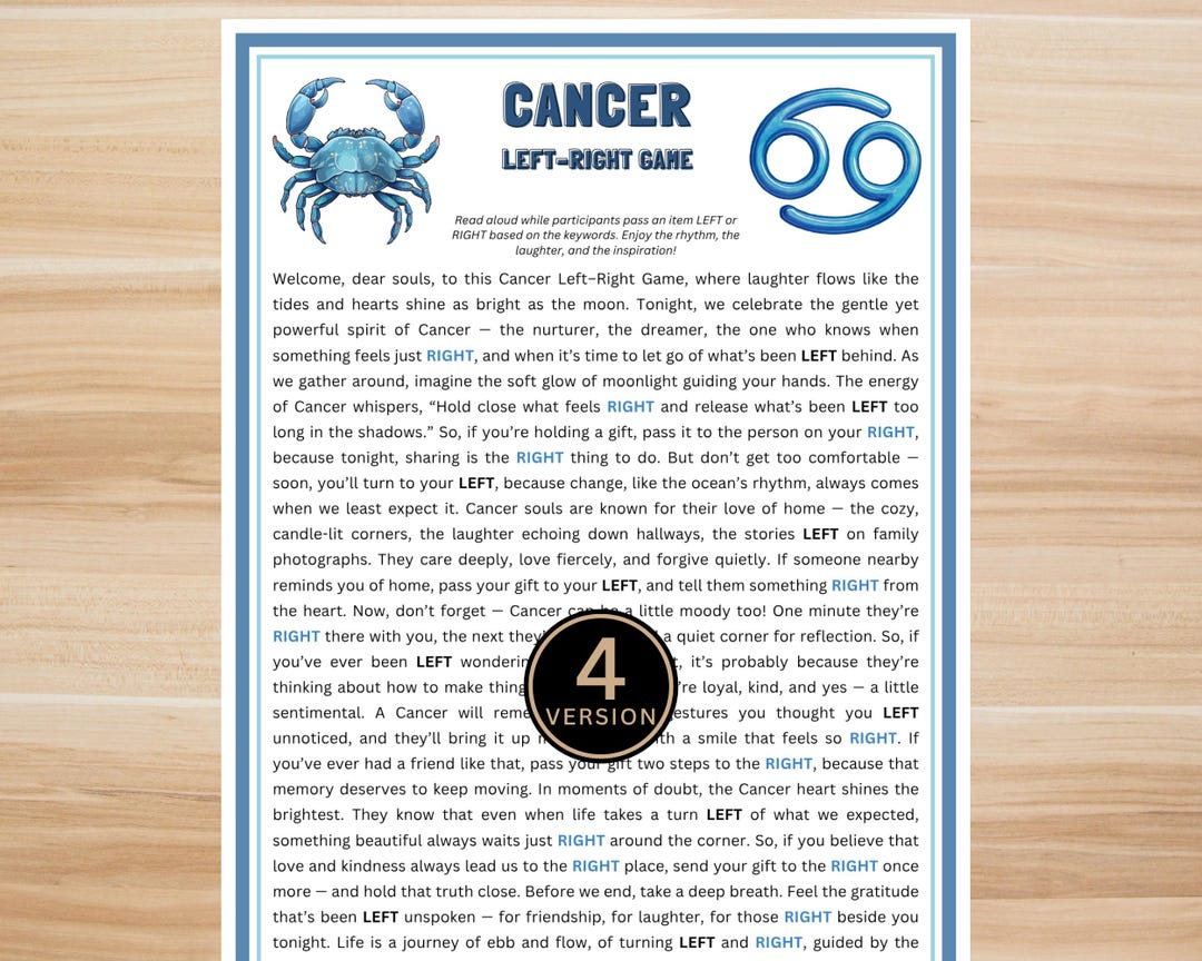 Cancer Left Right Game Printable – Zodiac Party Game, Pass the Gift ...