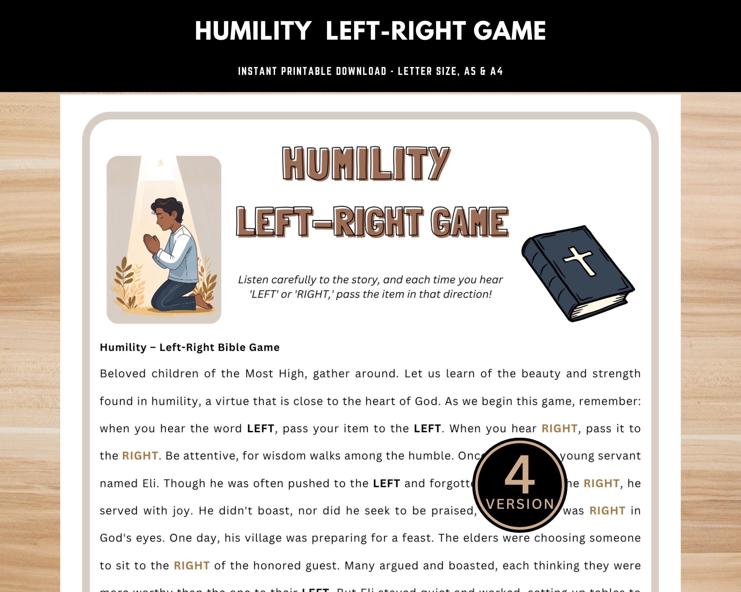 Humility Left Right Game Printable | Bible Study Church Gift Game ...