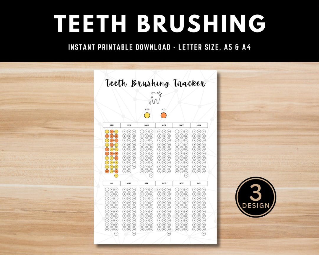 Printable Teeth Brushing Tracker - Yearly Dental Hygiene Log for Kids ...