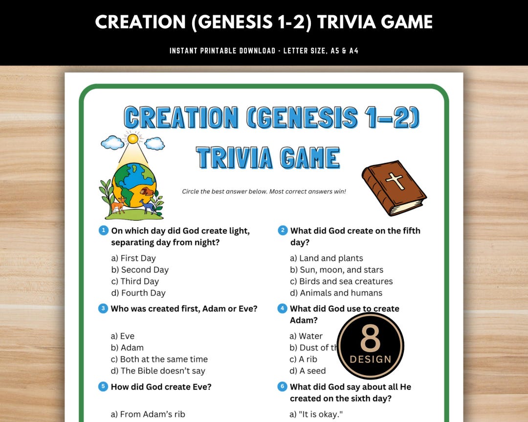 Creation Trivia Game (genesis 1-2) - Christian Bible Study Game, Church ...