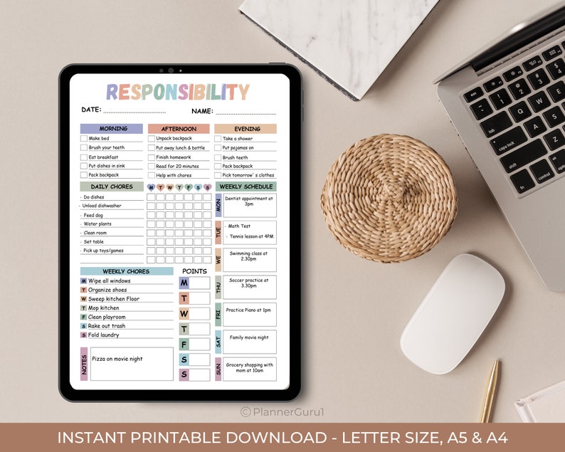 Editable Task Sheets for Kids | Printable | Daily Weekly Responsibility ...
