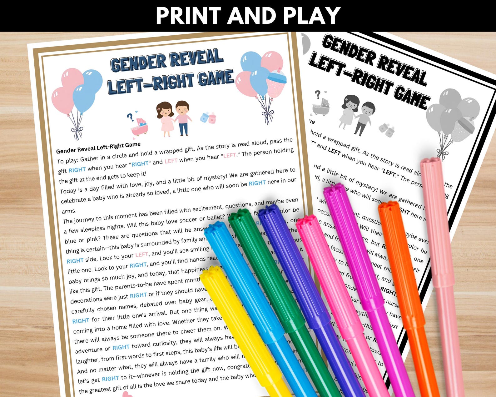 Gender Reveal Left Right Game Printable | Pass the Gift Poem | Baby ...