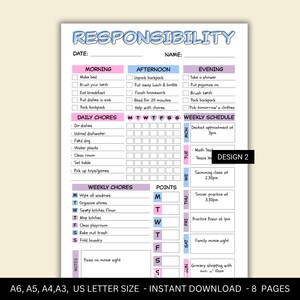 Editable Responsibility Chore Chart for Kids | Printable Daily and ...