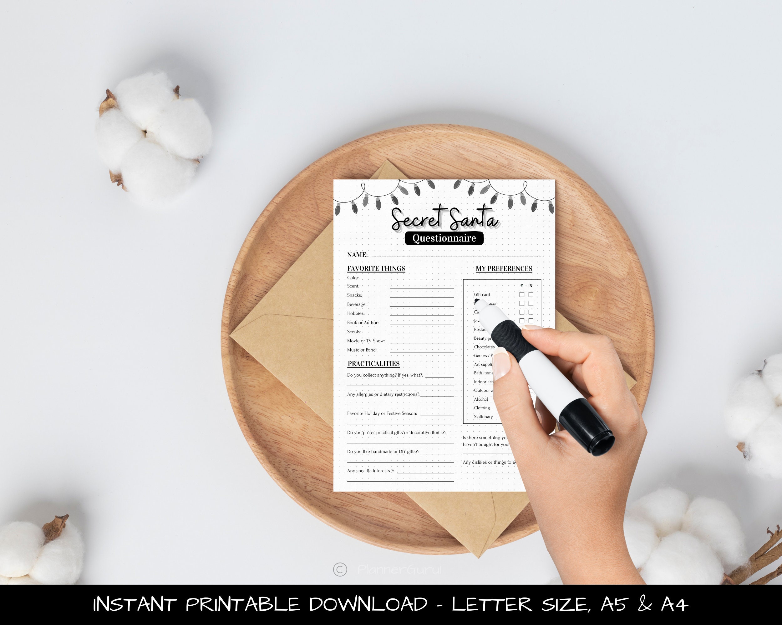 Secret Santa Questionnaire - Office Gift Exchange Form | Christmas Get ...