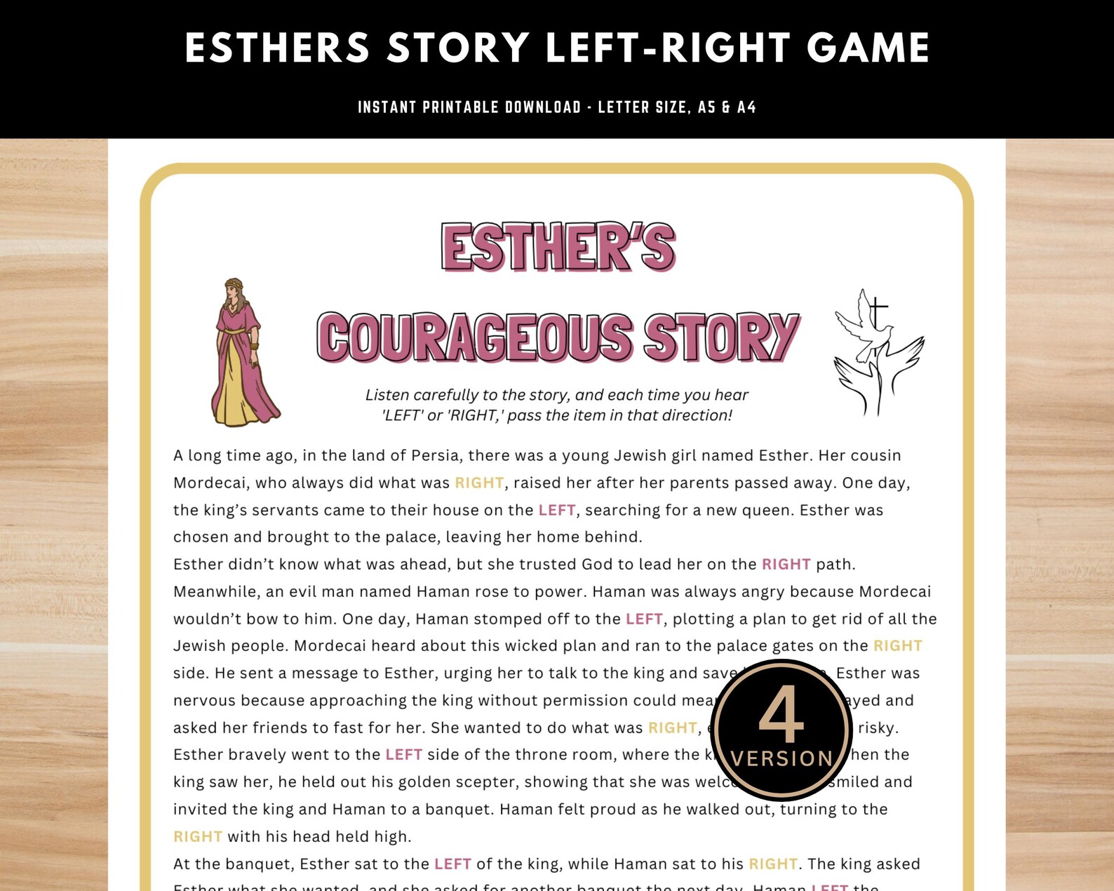 Esther Bible Story Left Right Game | Printable Bible Game for Sunday ...