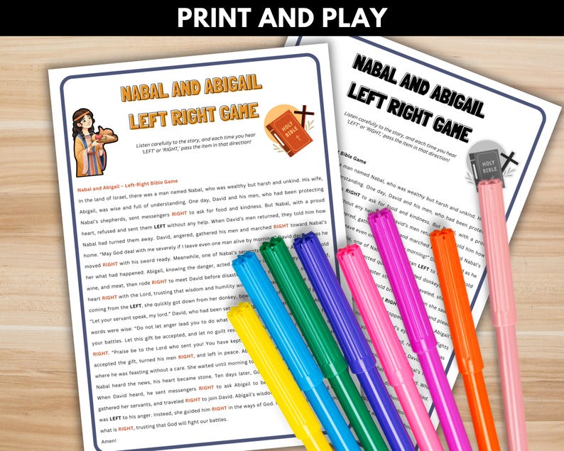 Nabal and Abigail Left-right Game – Bible Story Party Game, Christian ...