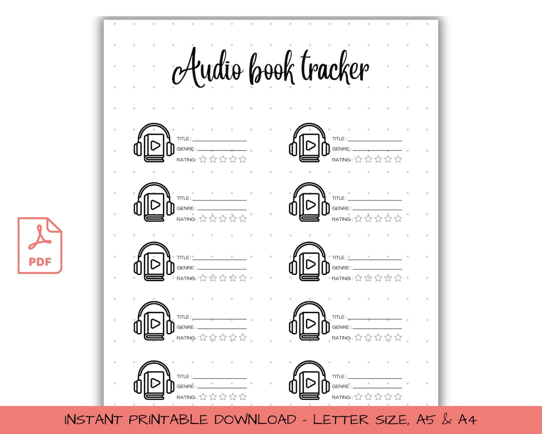 Audiobook Tracker PRINTABLE A5 Journal Page Audiobook Reading Log ...
