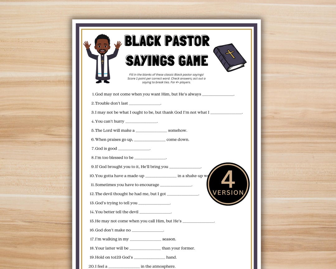Black Pastor Sayings Game – Printable Christian Party Game | Black ...