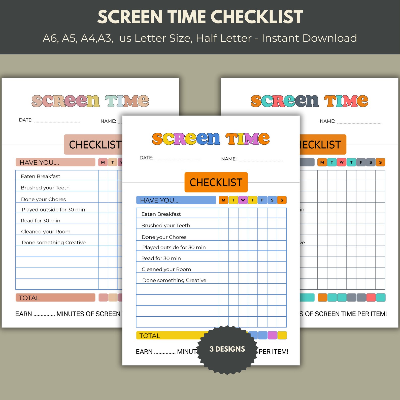 Editable Screen Time Chore Chart Printable, Screen Time Chart Checklist ...