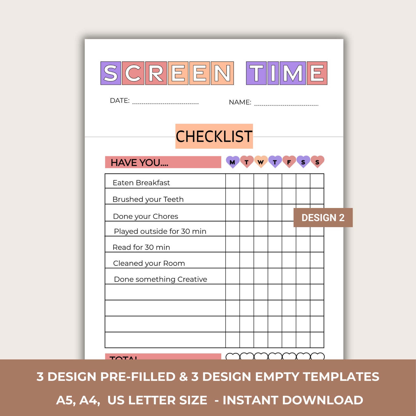 Editable Screen Time Chore Chart Printable, Screen Time Chart Checklist ...