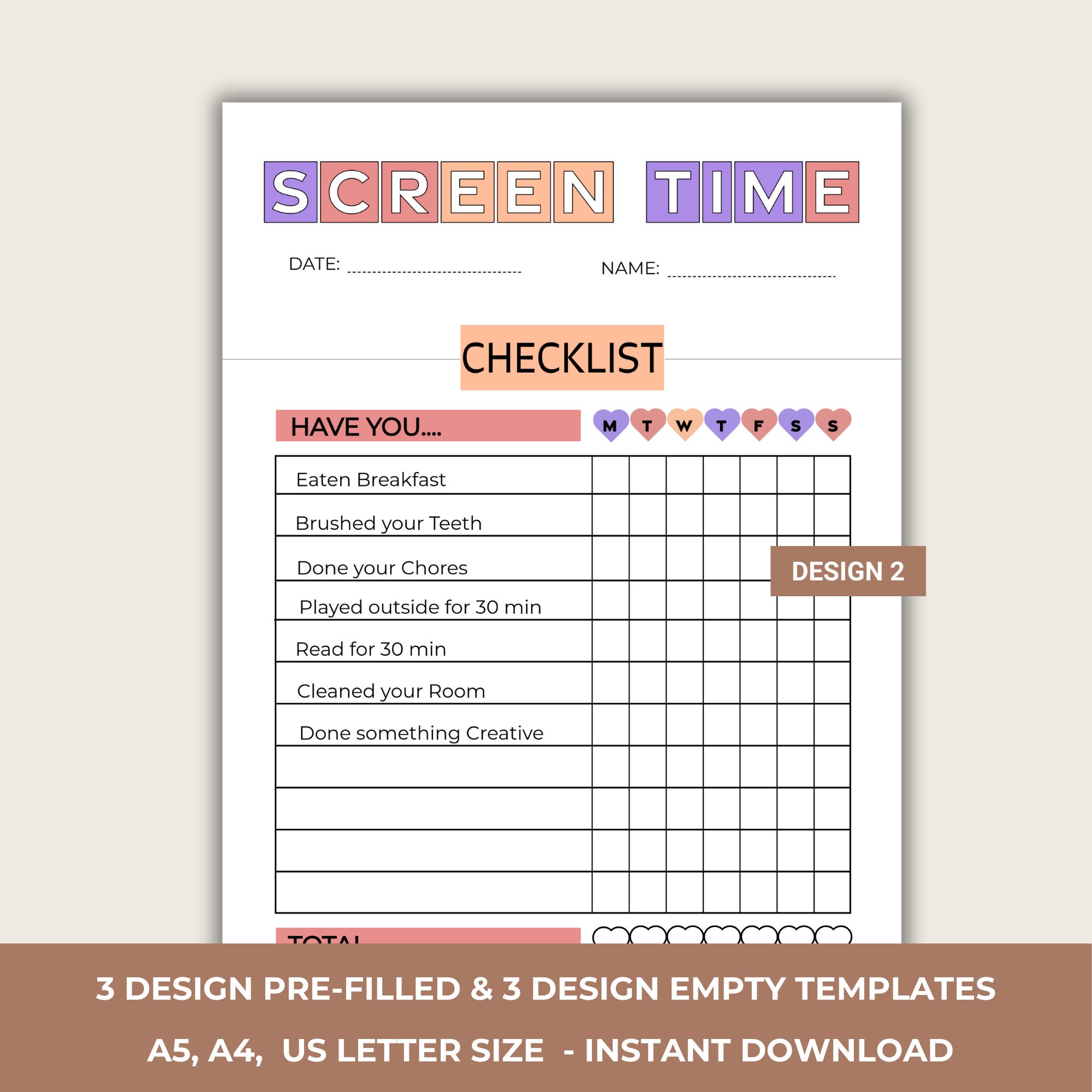Editable Screen Time Chore Chart Printable, Screen Time Chart Checklist ...