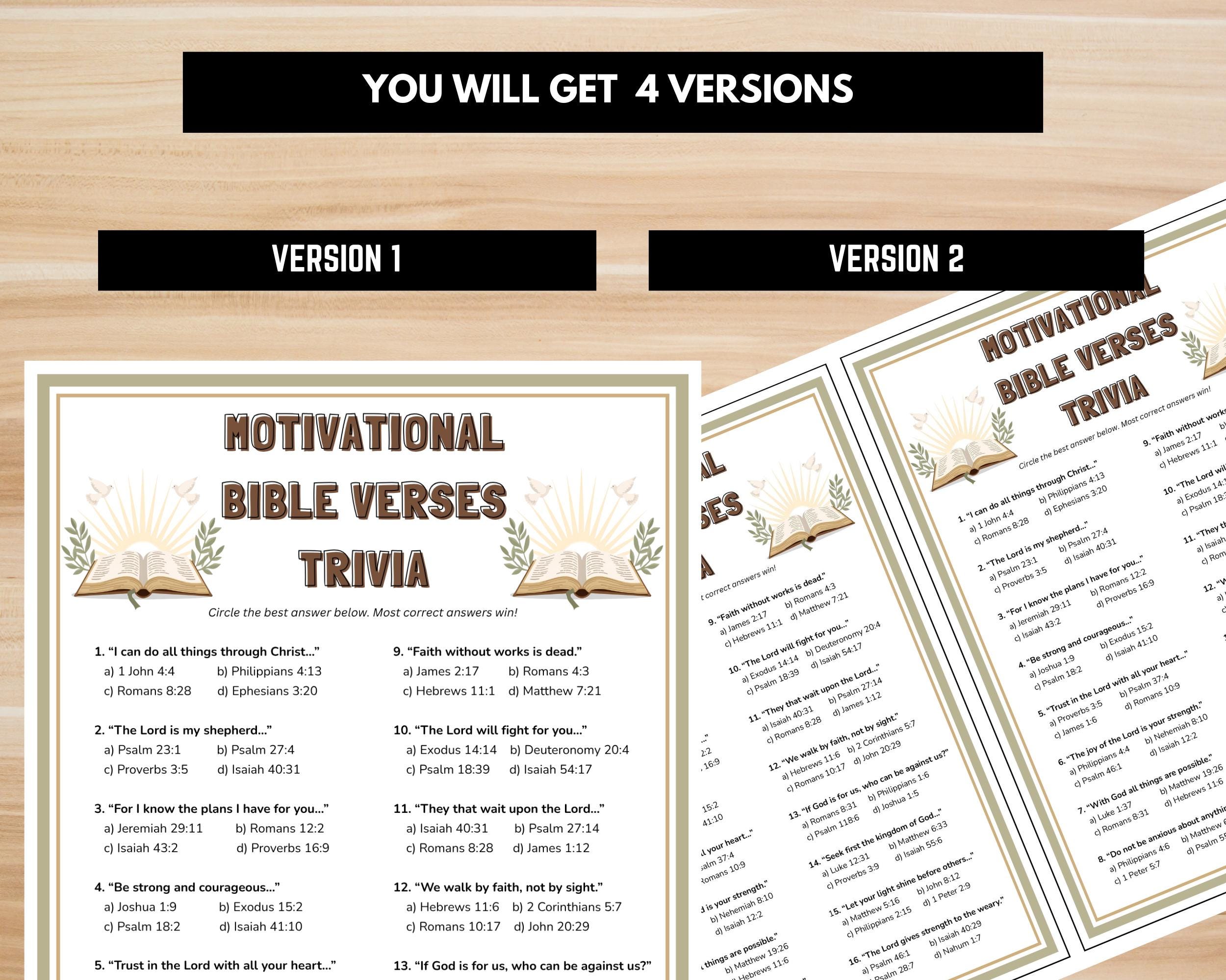 Motivational Bible Verses Trivia Game Printable – Bible Quiz With ...