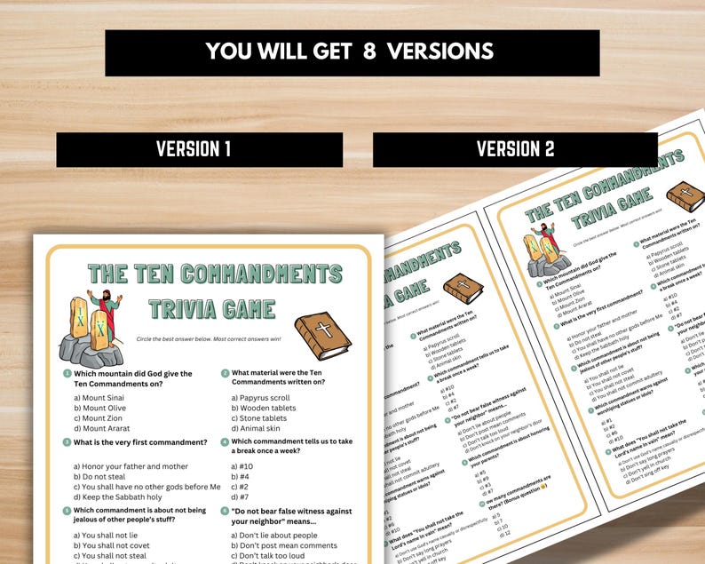 The Ten Commandments Trivia Game - Printable Christian Bible Game for ...