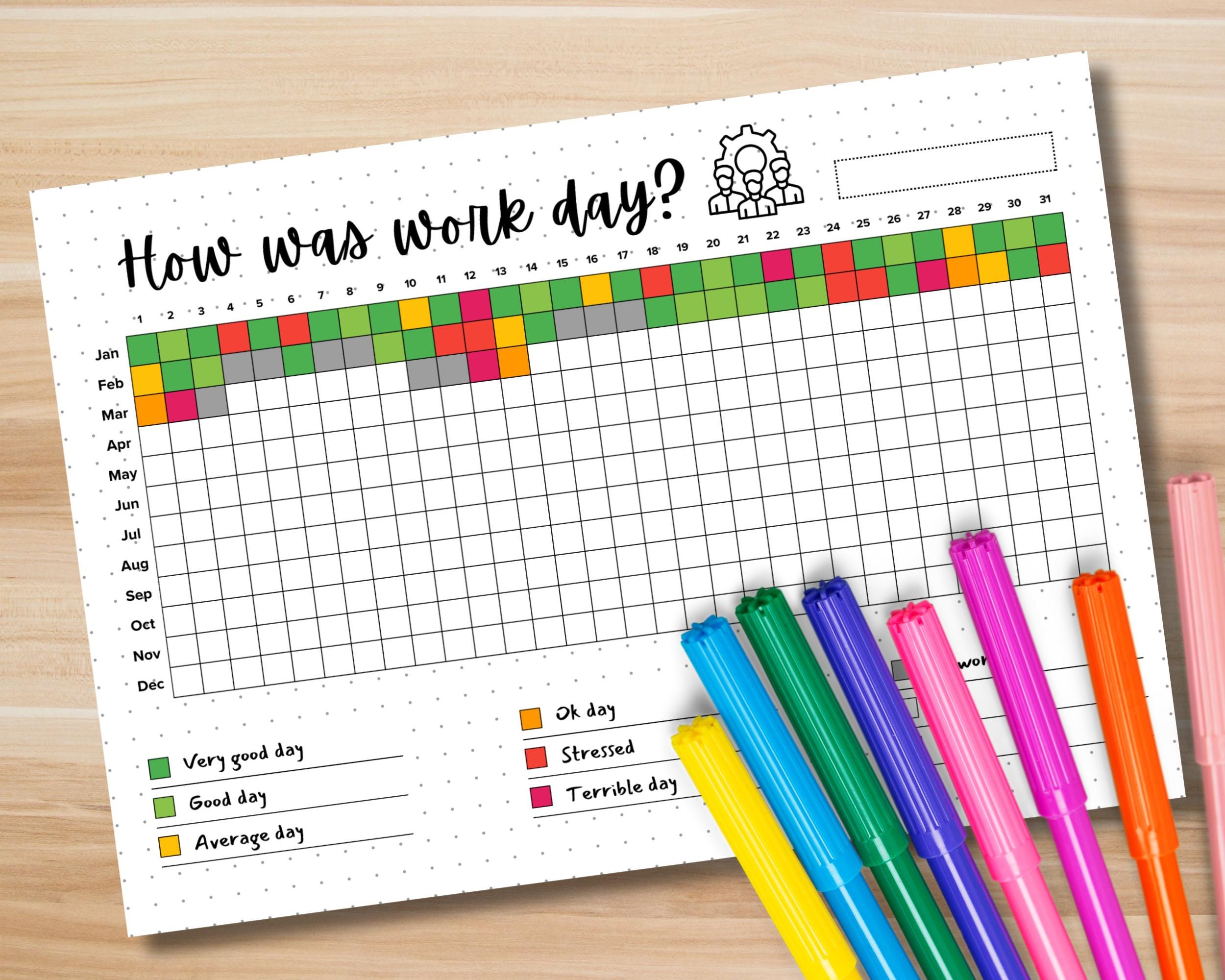 Yearly Work Day Tracker - Printable Mood and Work Tracker Journal Page ...